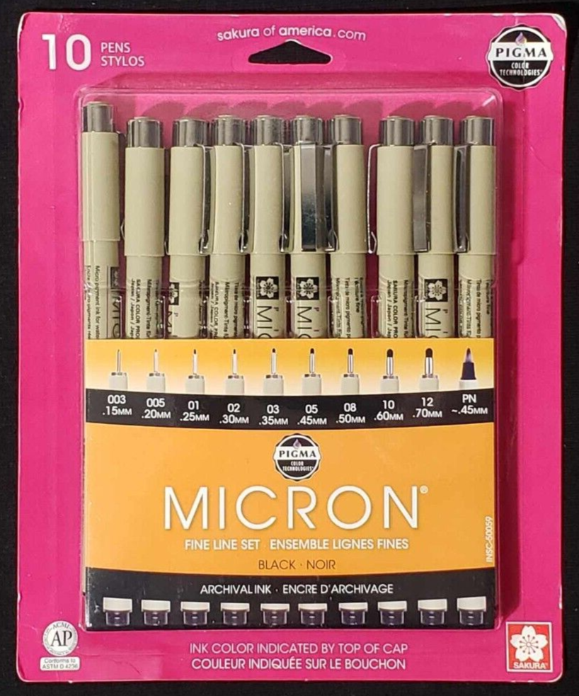 SAKURA Pigma Micron Fineliners 50059 10 Pk Black Ink Assorted Sizes ...
