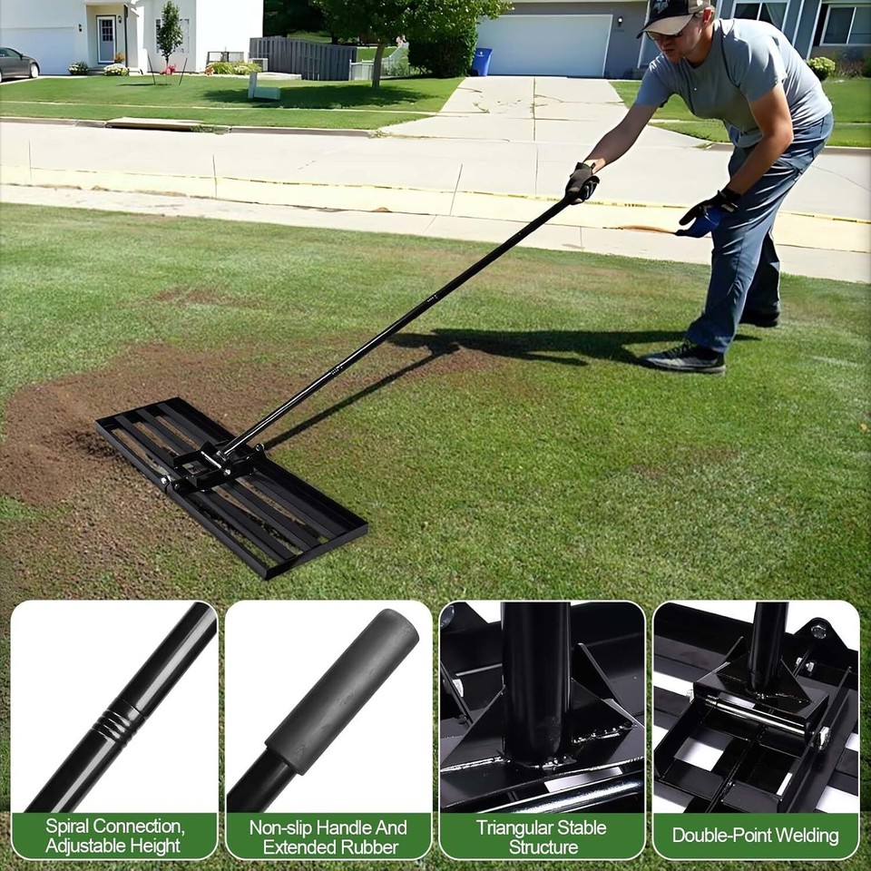 Lawn Leveller Lute Sand Soil Levelling Rake Grass 45/75/100x25cm Tool ...