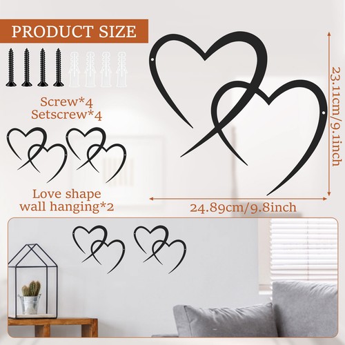 2Pcs Metal Heart Wall Decor Beautiful Love Sign Wall Ornaments Modern ...