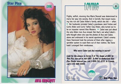 1991 STAR PICS ABC SOAPS LOVING AVA RESCOTT TRADING CARD #D LISA PELUSO ...