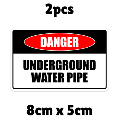 2 x Underground Water Pipe Danger Warning Safety Sign Label Sticker ...