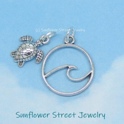 Silver Wave Charm Pendant Sea Turtle Surfer Ocean Beach 05019-P | eBay