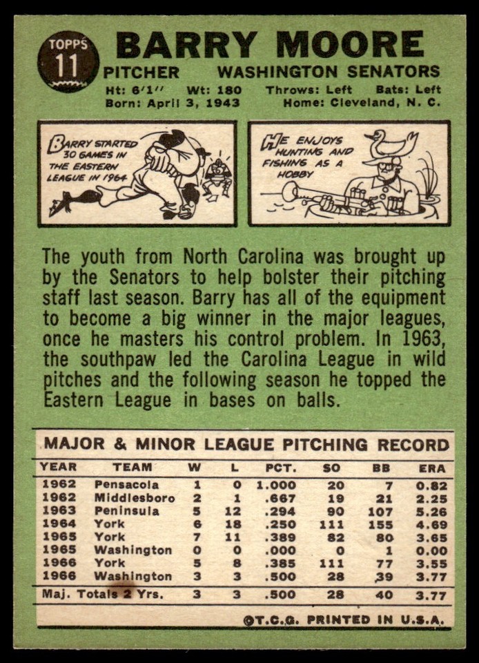 1967 Topps Barry Moore RC Washington Senators #11 ** | eBay