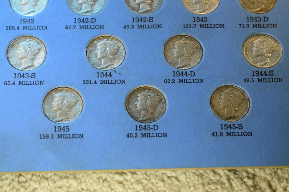 MERCURY DIME 77 SILVER COIN COMPLETE SET 1916--1945 INCLUDES THE 1916-D ...