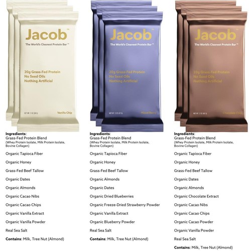 Jacob Bar, Protein Bars, Variety Pack (9 Bars Total) Contains 3 of Each ...
