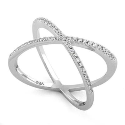 925 Sterling Silver Sparkly Overlapping X Cubic Zirconia Ring All Sizes ...