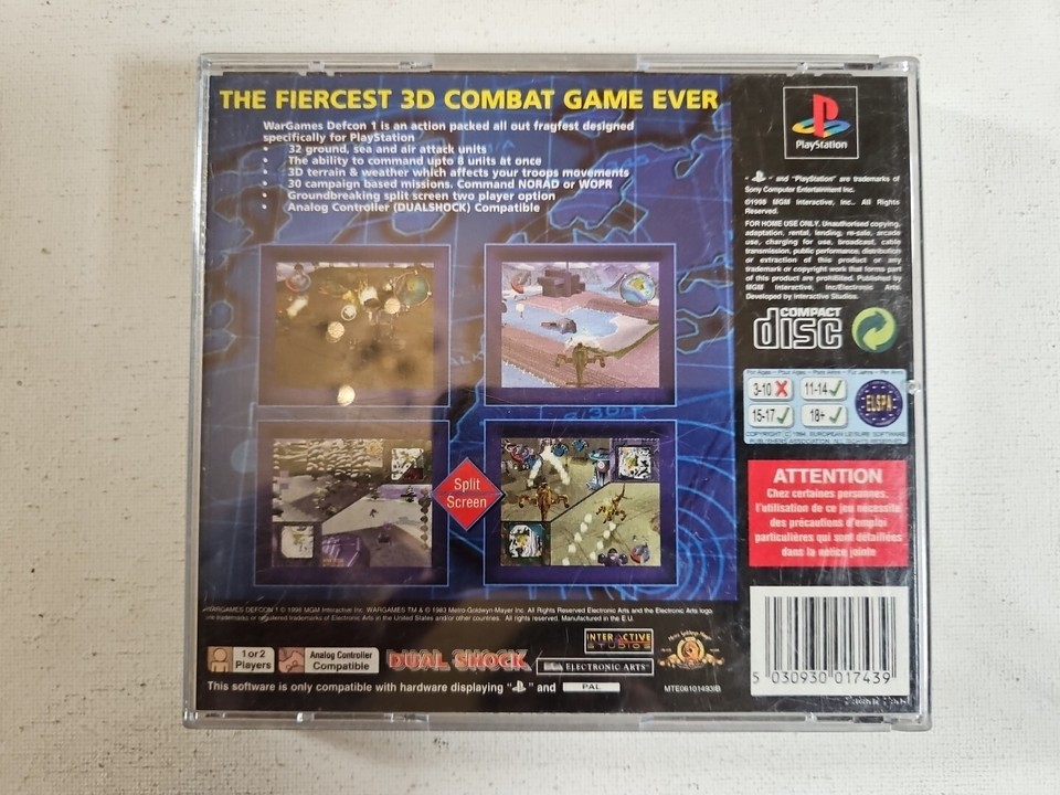 WarGames Defcon 1 PS1 PlayStation 1 PAL - VGC - No Manual Or Slip Cover ...