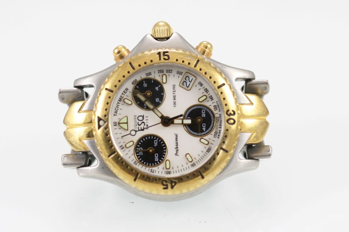 ESQ Watch Women Date Chron Silver Gold Stainless 100m NON WORKING PART ...