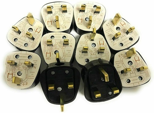 13 Amp Black Mains 3 Pin Household Plugs Standard UK Fused - 10 Pack | eBay