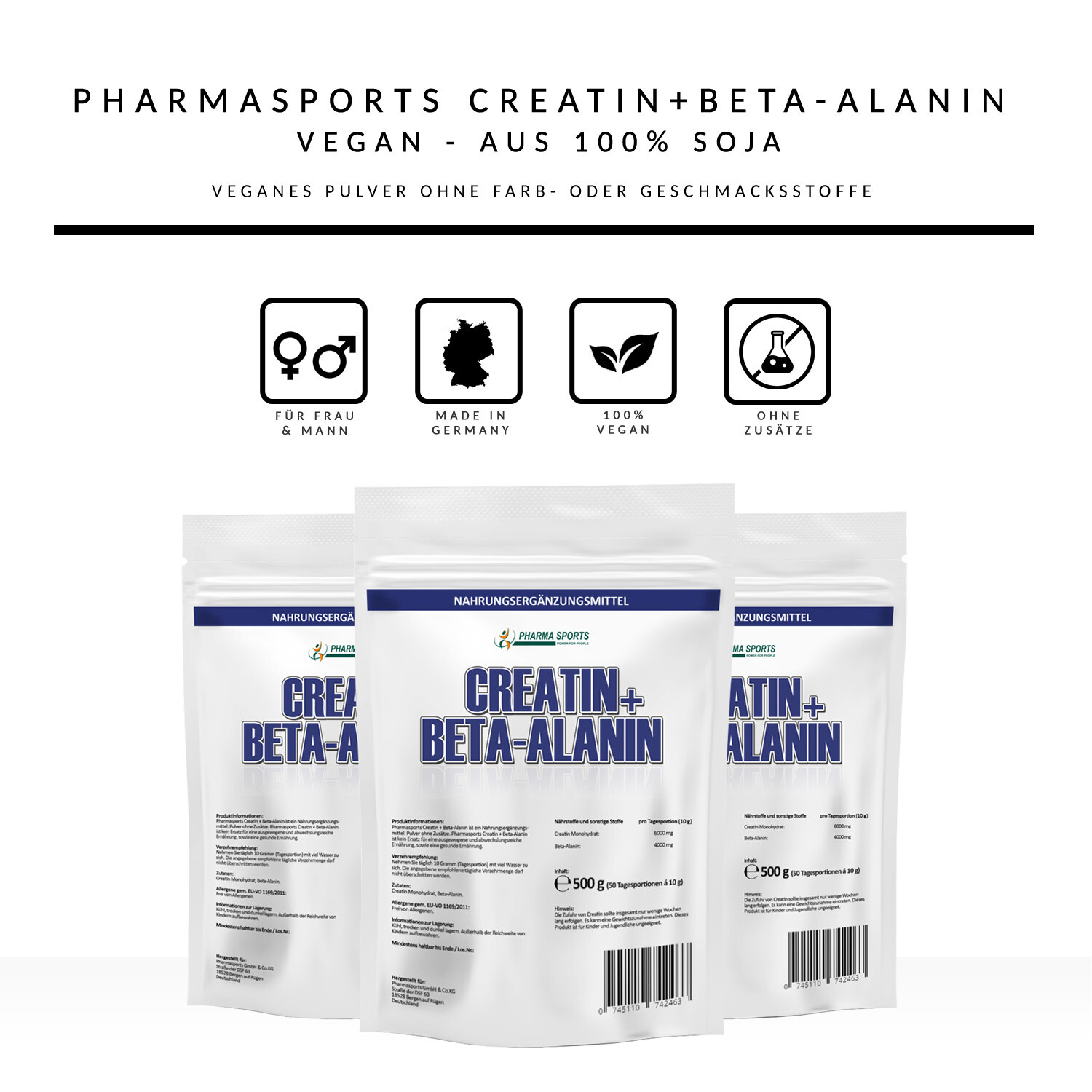 Creatin + Beta Alanin 500g | CREA-BETA DUO | Creatine Monohydrat Pulver ...