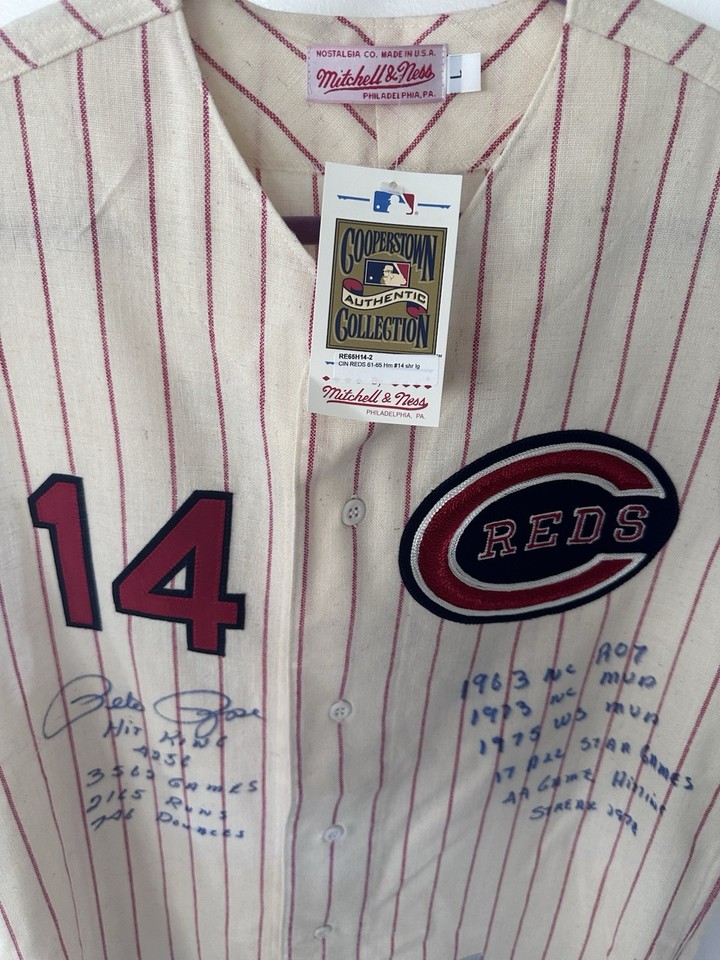 Pete Rose Signed Reds Jersey 9 Inscriptions 1963 NL ROY Mitchell & Ness ...