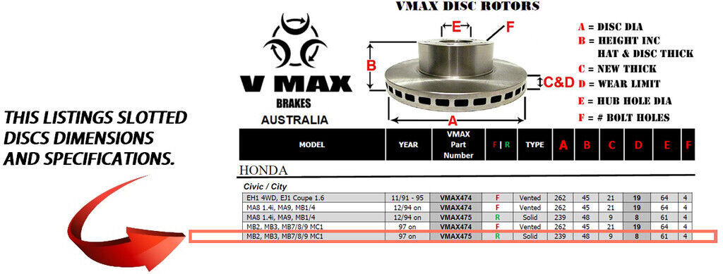 DIMPLED & SLOTTED REAR Disc Rotors & PADS fits HONDA City MB2 MB3 MB7 ...