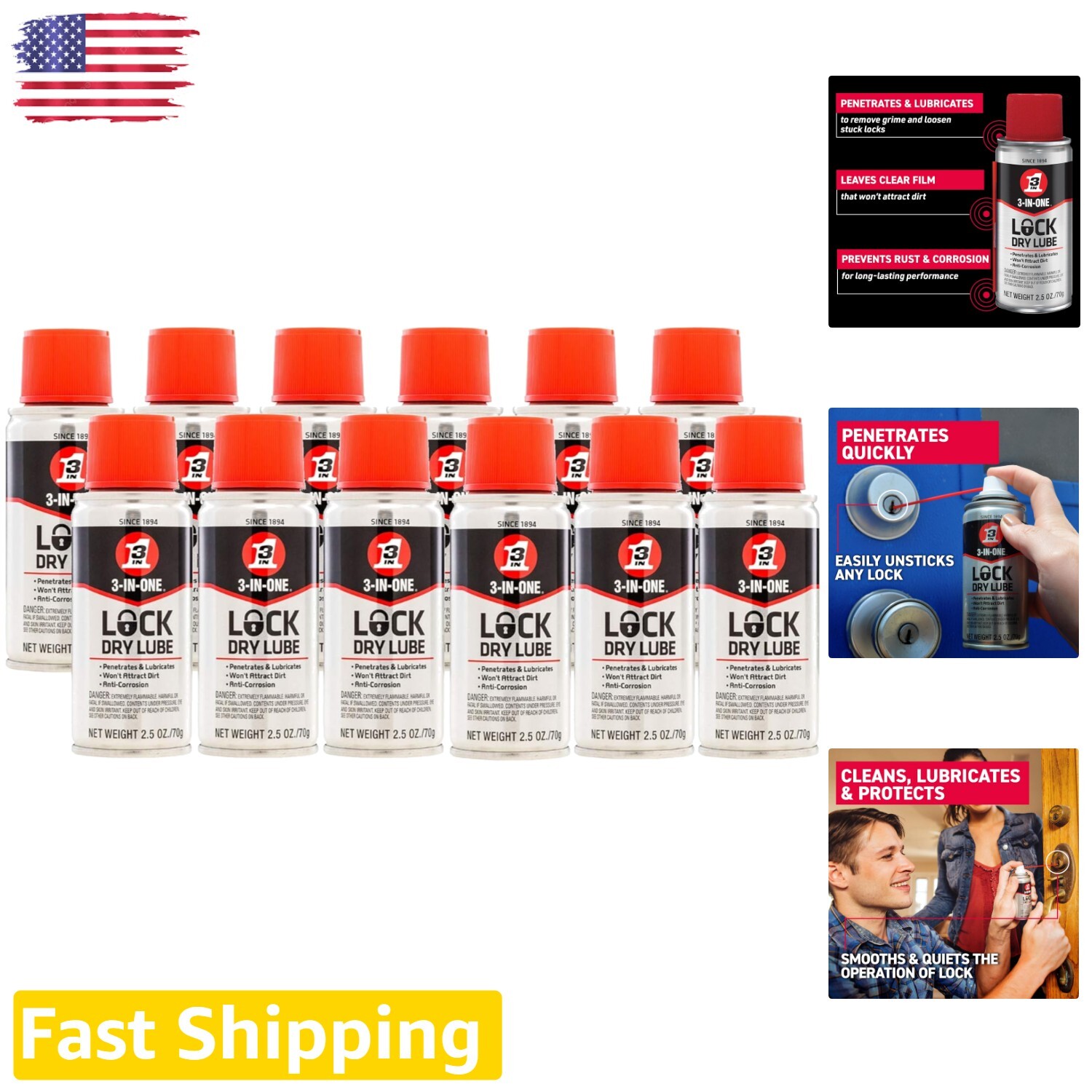 Quick-Drying Clear Lock Lubricant 2.5 OZ [Pack of 12] - Multi-Surface ...