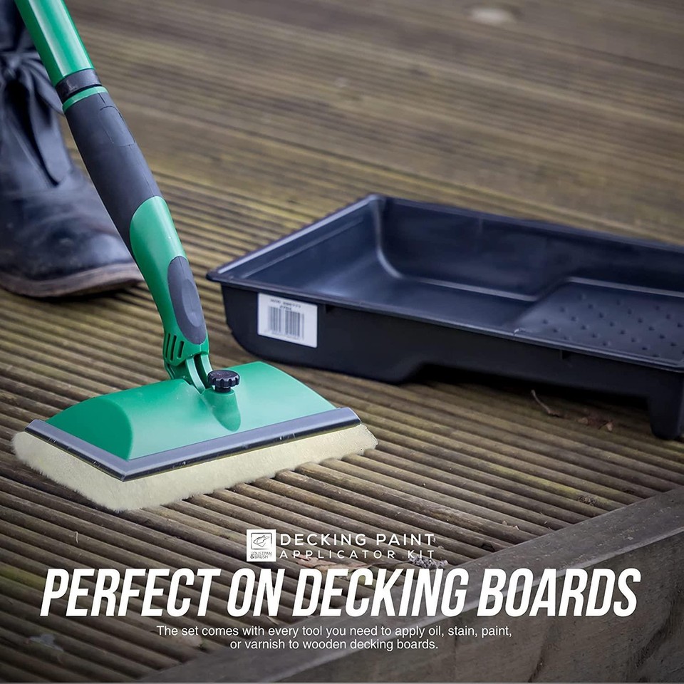 Decking Applicator Kit Pad Long Handle Oil Paint Tray Stain Sheds ...