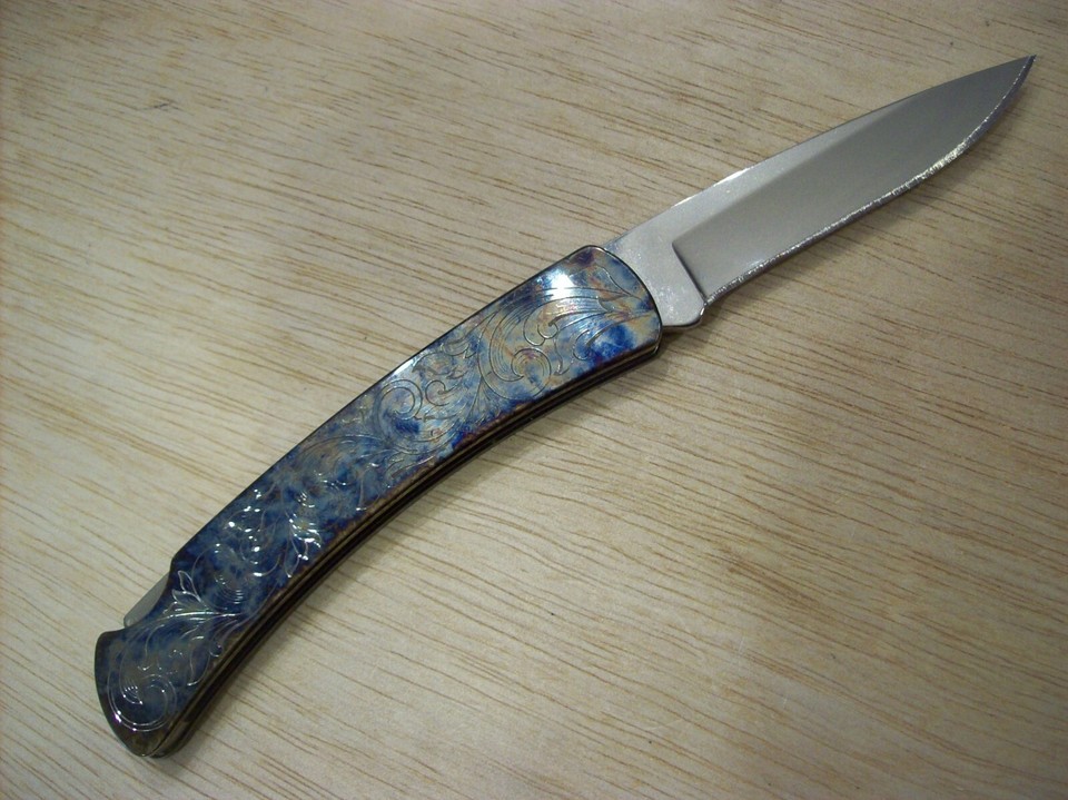 RARE LIMITED EDITION BUCK KNIFE 522 / ENGRAVED ARTWORK SCALES TONED ...