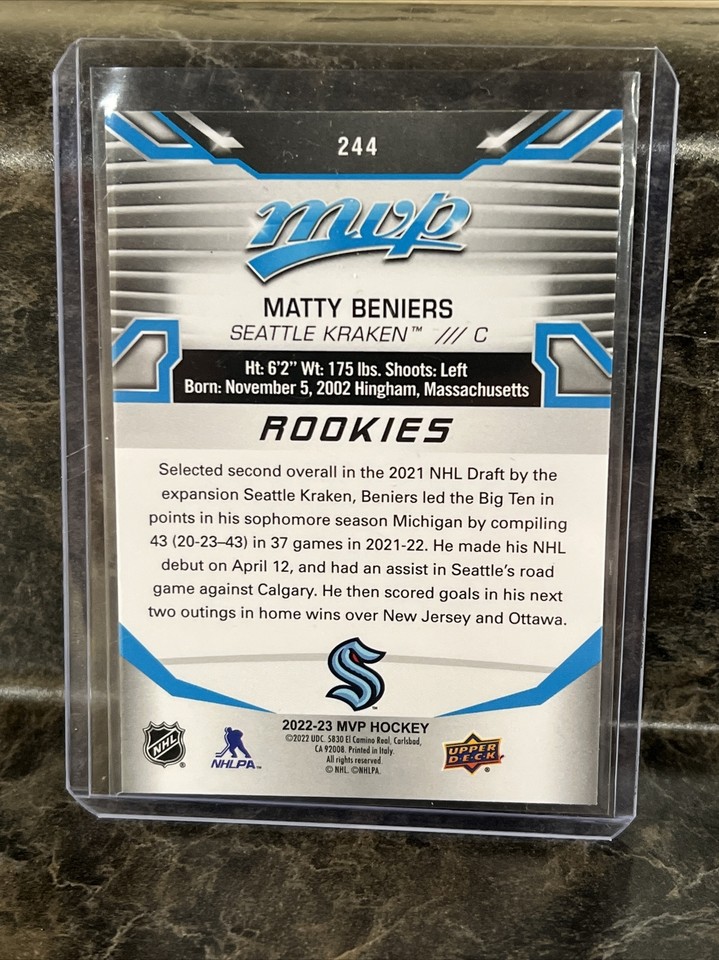 Matty Beniers MVP Rookie Card: 2022-23 UD MVP Hockey #244 | eBay