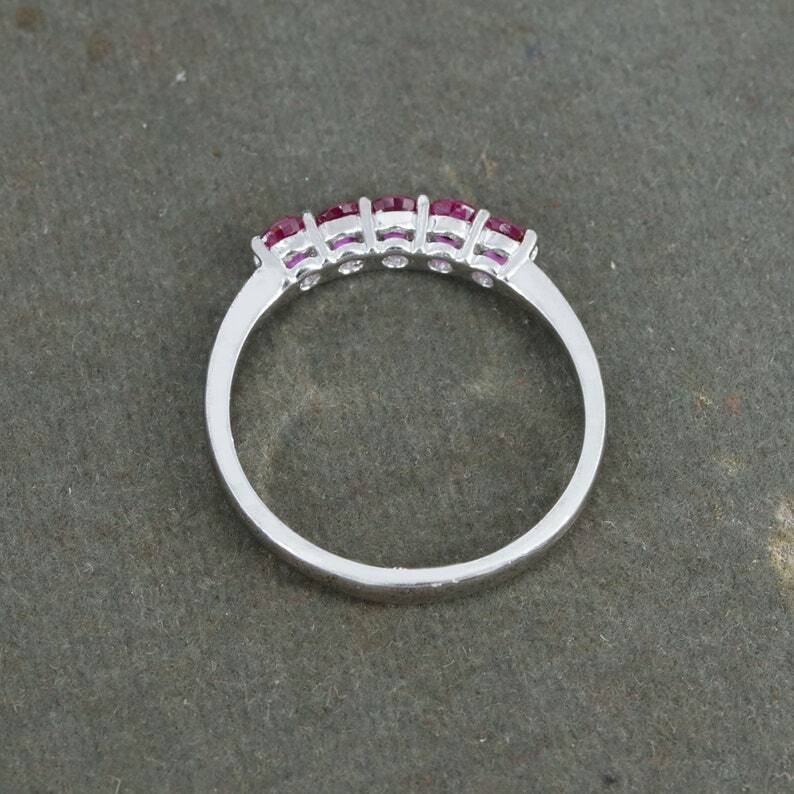 Natural Red Ruby Five Stone Women Promise Ring 925 Sterling Silver Ring ...