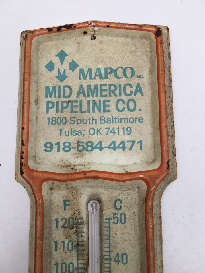 Vintage Mapco Mid America Pipeline Tulsa OK Metal Thermometer White Red ...