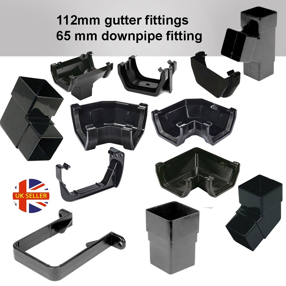 black square 112mm Guttering & 65mm Down pipe Fittings / rain water ...