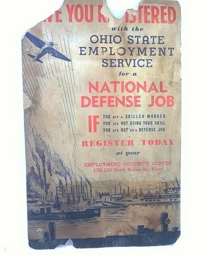 Ohio State Employment Service National Defense Job RARE Vintage Poster ...