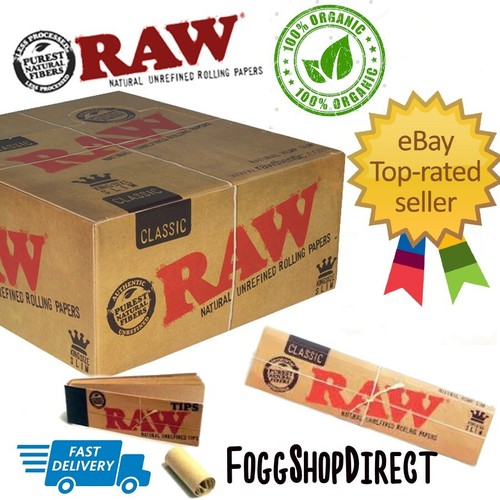 RAW CLASSIC Rolling Papers King Size Slim with Roach Filter Tips Rizla ...