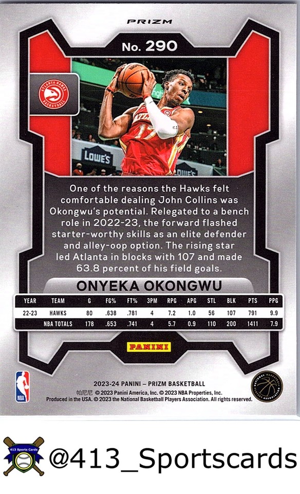 2023-24 Panini Prizm Onyeka Okongwu Pink Ice Atlanta Hawks #290 | eBay