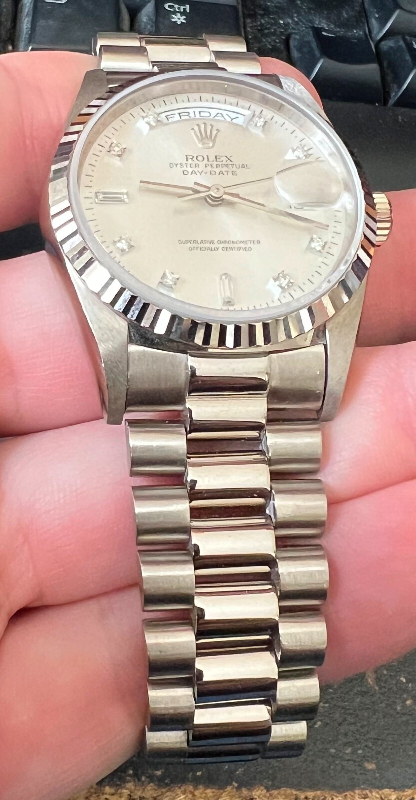 ROLEX 18K WHITE GOLD DOUBLE QUICKSET PRESIDENT 18239 36MM Silver ...