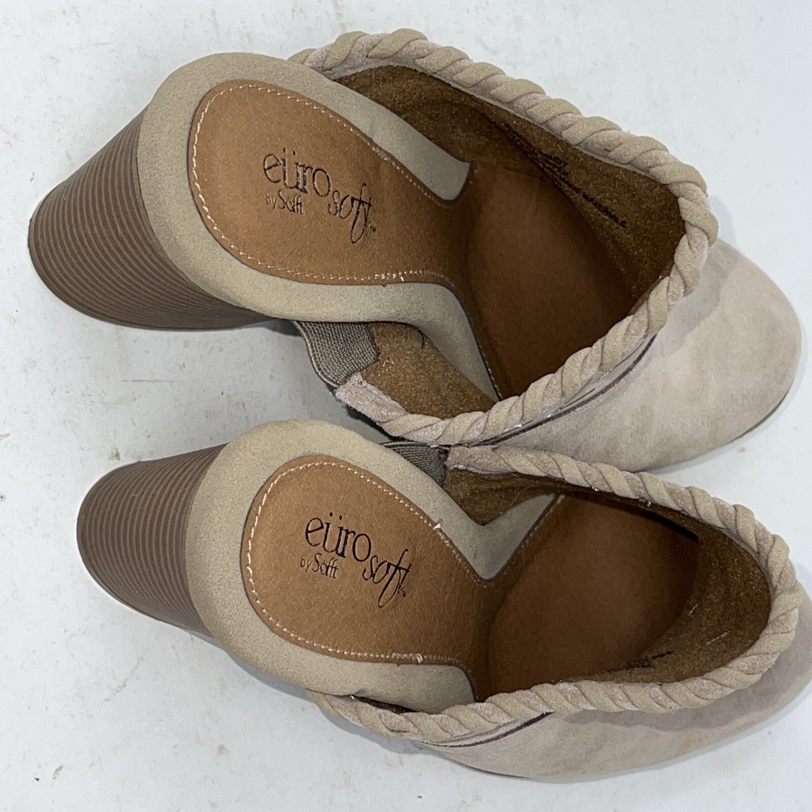 Womens Euro Soft by Sofft Tan Suede "Sandy" Block Heel Mules Clogs Size ...