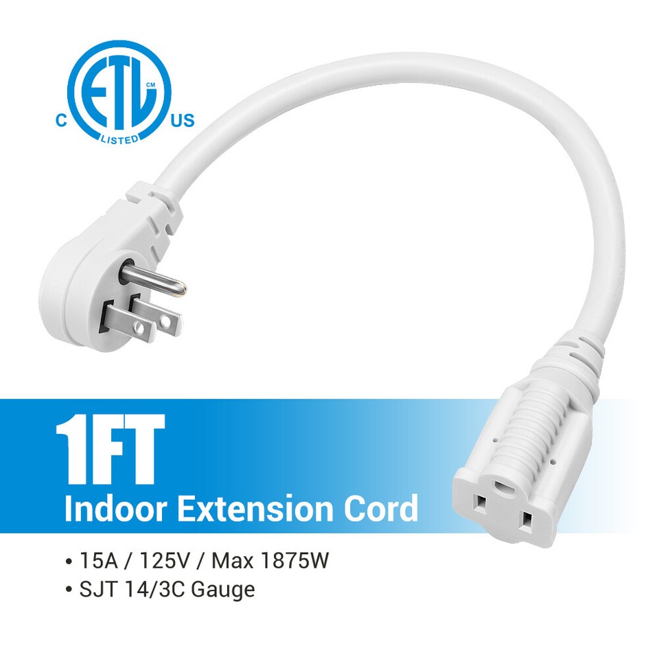 DEWENWILS 1 Ft Extension Cord Low Profile Angled Flat Plug 3 Prong ...