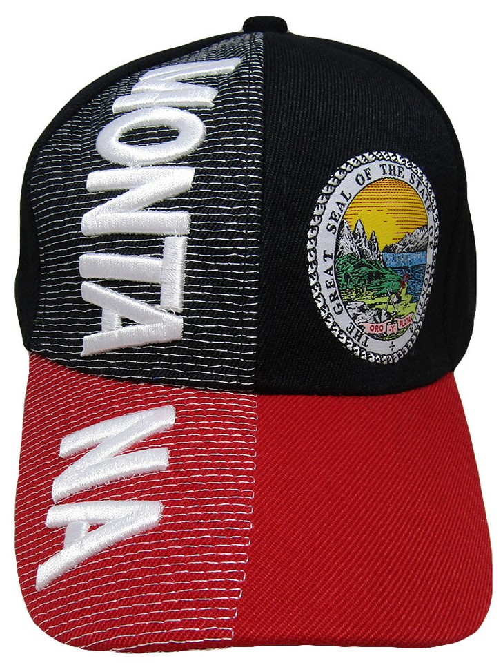 Montana State Black Red White Letters Patch On Side Embroidered Hat Cap ...