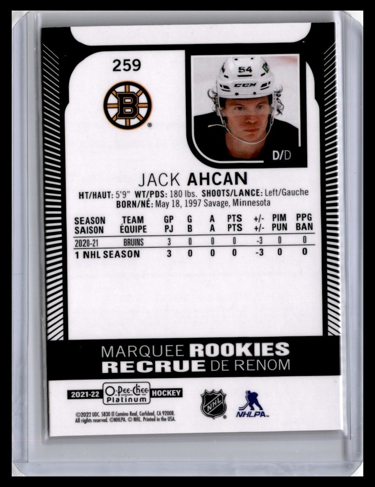 2021-22 O Pee Chee Platinum Hockey Jack Achan RC Boston Bruins #259 | eBay