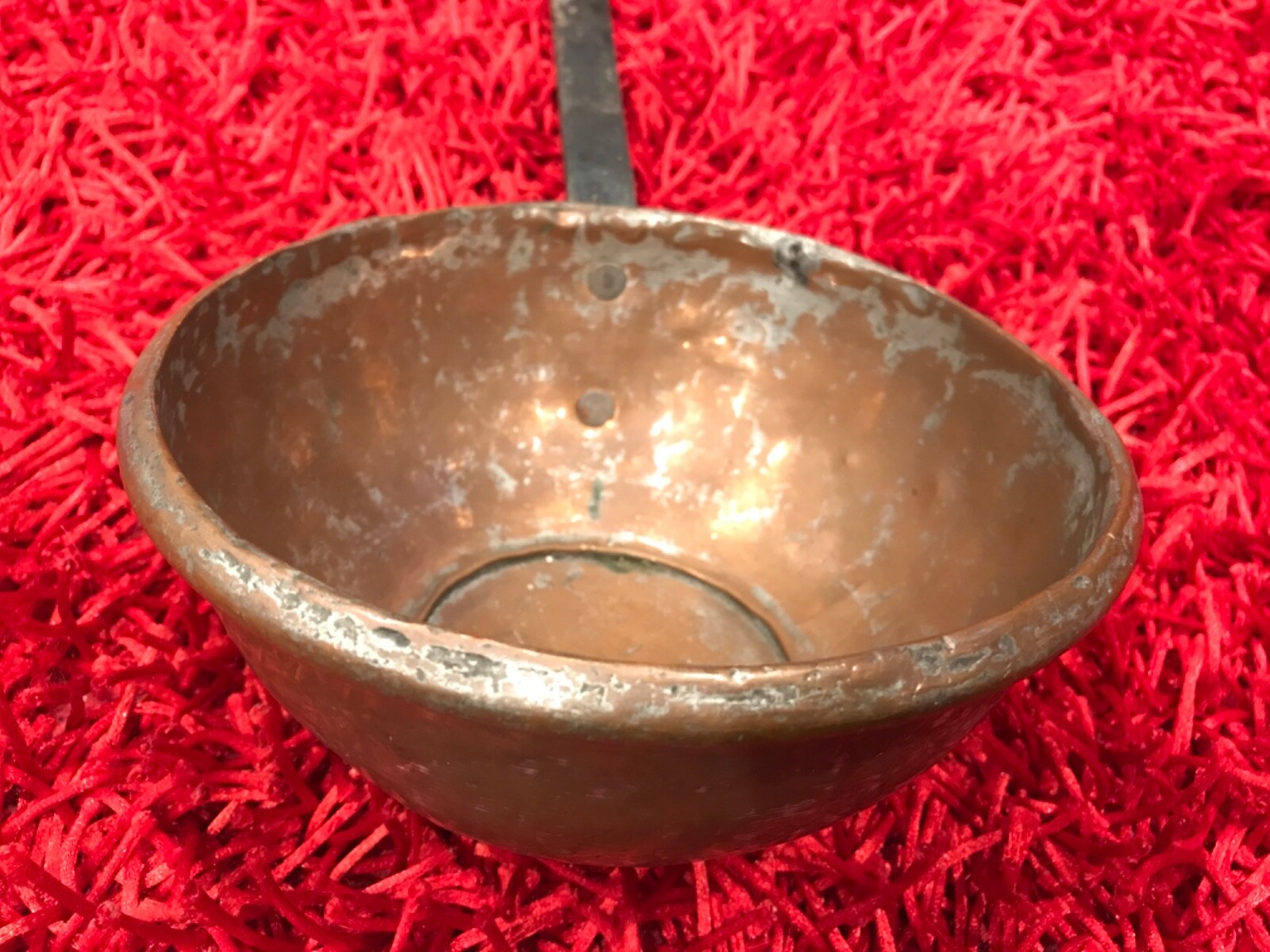 Antique PRIMITIVE 23” long 7”Hand Forged Copper Iron Ladle Dipper Scoop ...