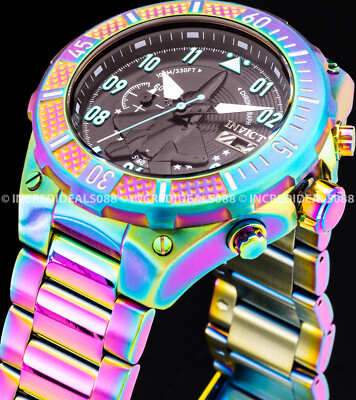 Invicta Men AVIATOR Multi Function BLACK Dial IRIDESCENT RARE ...