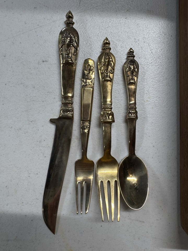 Vintage Elephant Head Gold Tone Thailand Bronze Flatware Silverware Set ...
