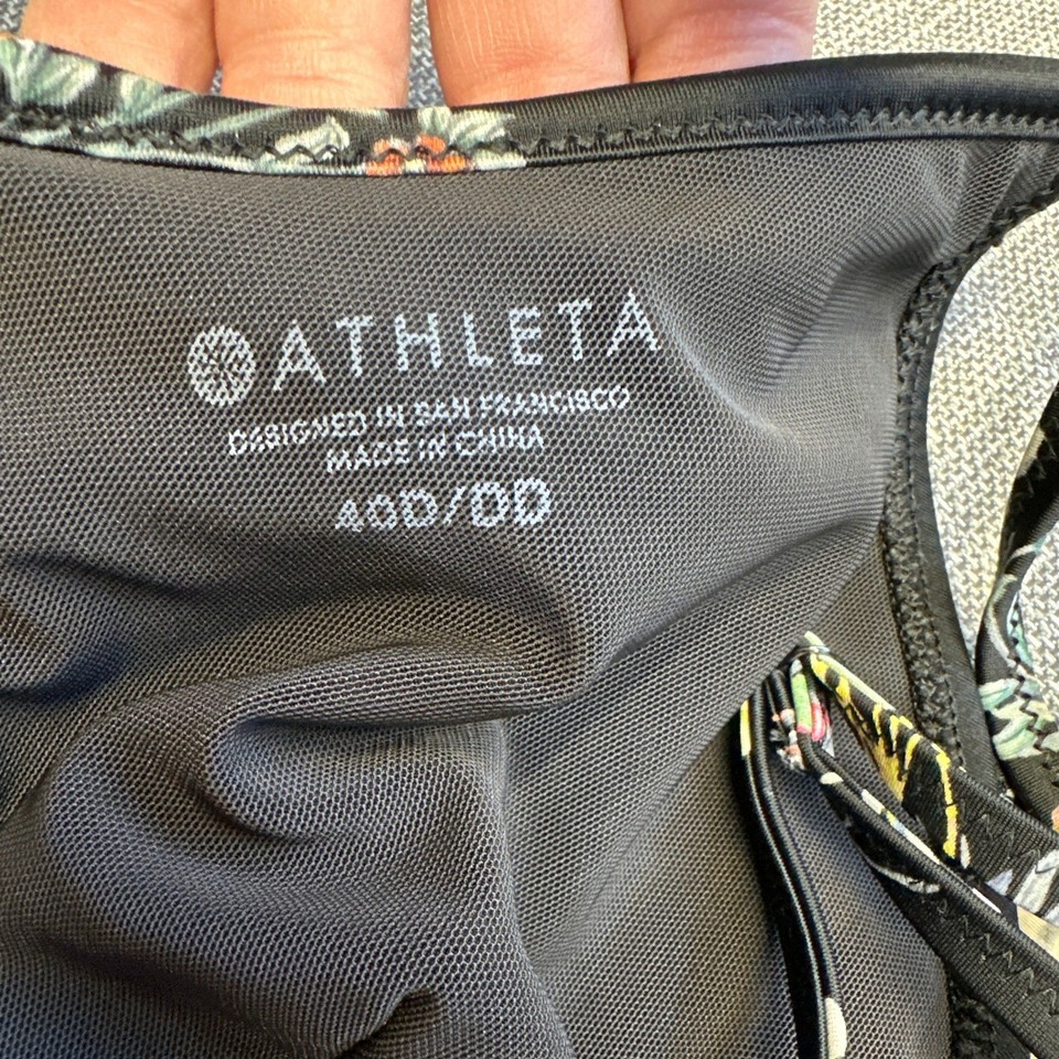 Athleta 40D /DD Black Floral Lattice Back Swim Tankini Top Shelf Bra ...
