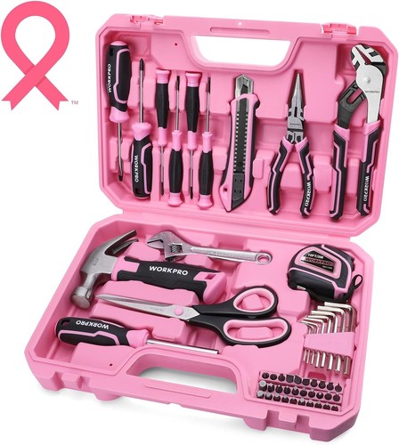 US WORKPRO 52-Piece Pink Tools Set, Household Lady Tool Kit Storage ...