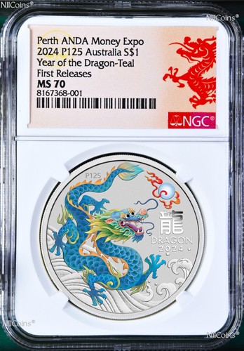 2024 Silver Lunar Year Dragon TEAL NGC MS 70 1oz $1 ANDA PERTH MONEY ...