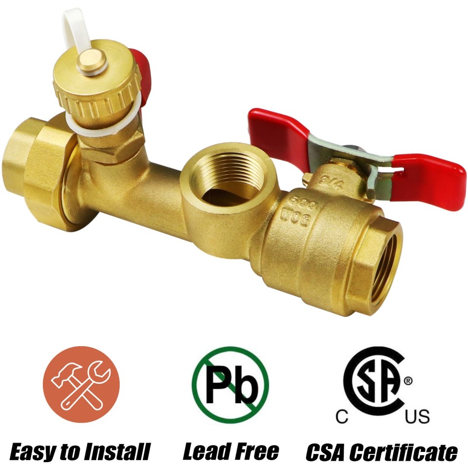 3/4 inch Tankless Water Heater Isolation Valve Kit Pressure Relief CSA ...
