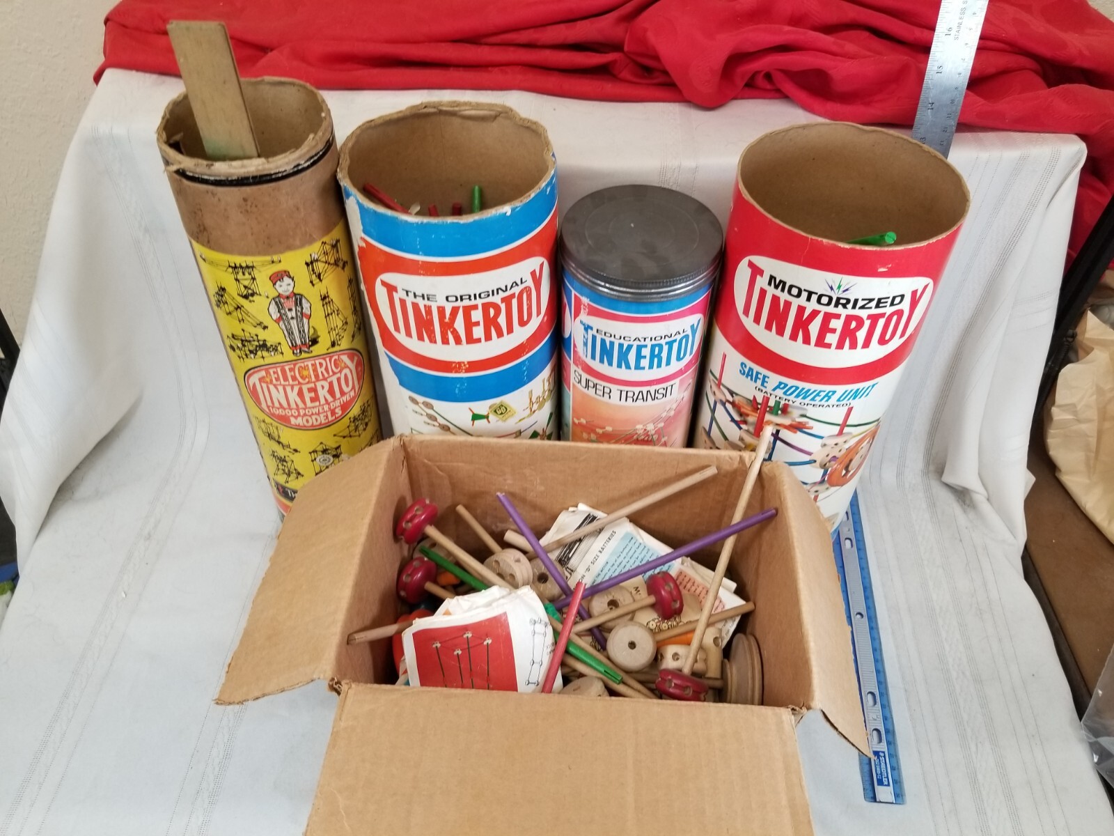 Huge Lot of Vintage Wood Tinker Toys Pieces Wheels Rods Connector | eBay