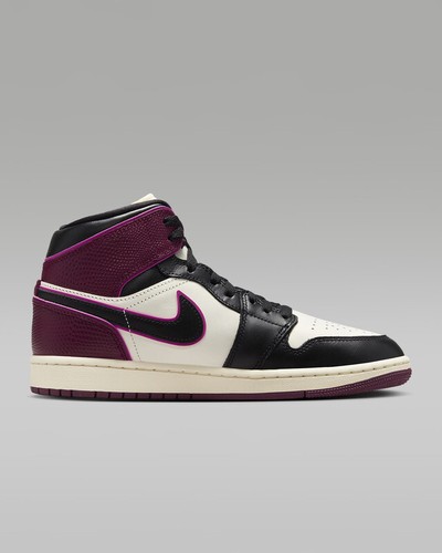 WOMENS AIR JORDAN 1 MID SE_SAIL/BLACK-ACTIVE PINK-BORDEAUX FQ7818-101 ...