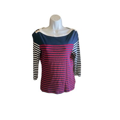 Lauren Ralph Lauren Striped Nautical Top Navy Red White Gold Buttons M ...