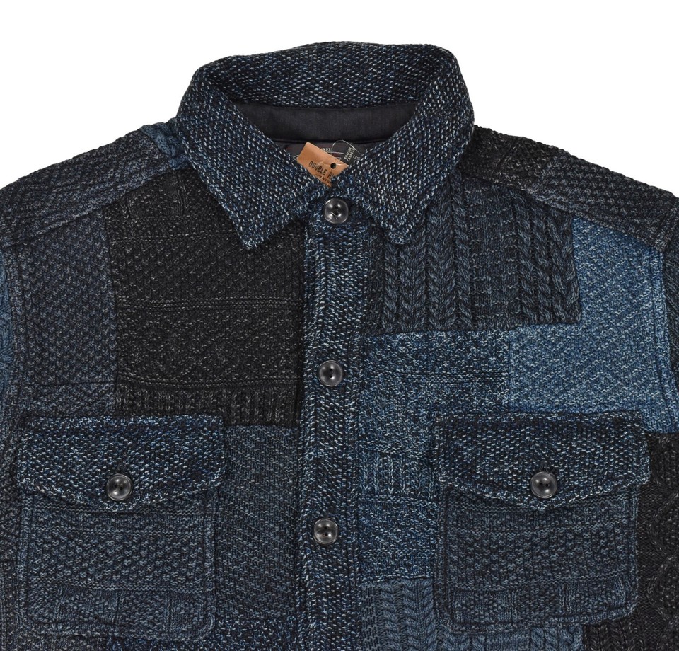 Ralph Lauren RRL Cotton Linen Indigo Patchwork Shirt Sweater M / L New ...