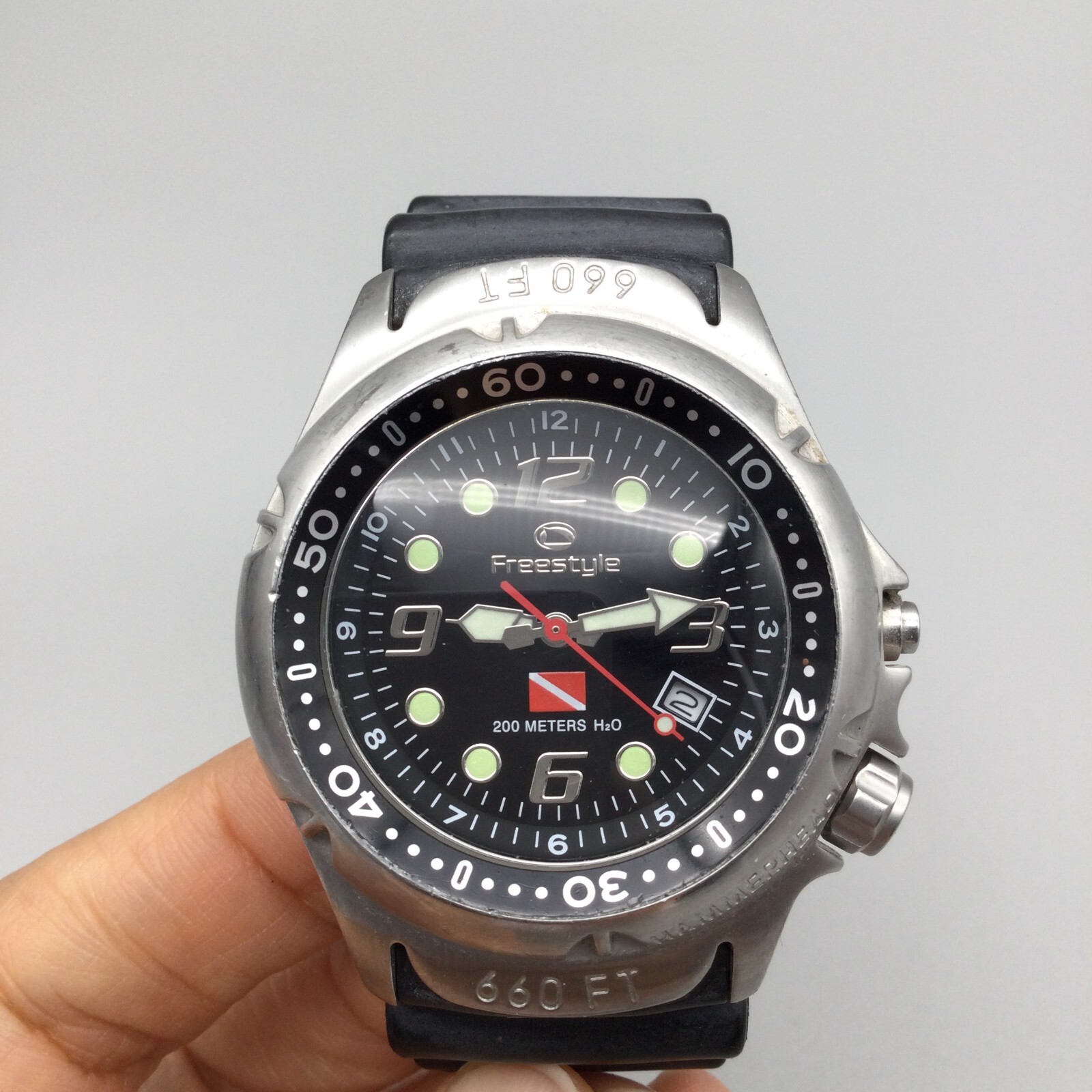 Freestyle Hammerhead Watch Men 44mm Silver Tone Black Dial Date 200M ...