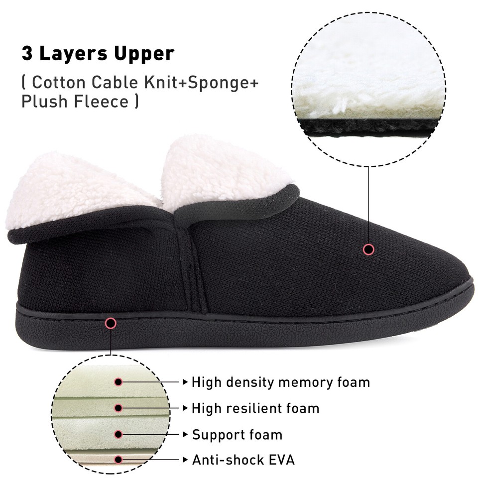 Womens Memory Foam Fuzzy Slippers Cotton Comfort Outdoor Booties House ...