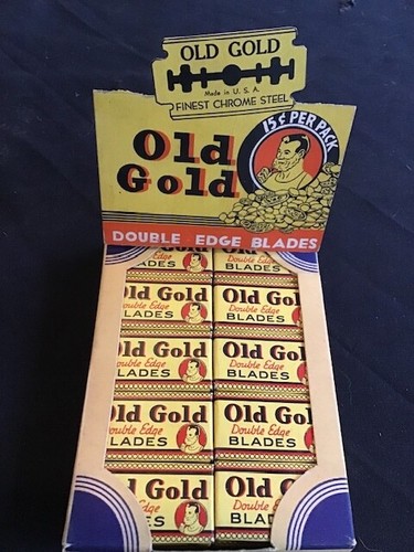 Vintage Gold Tone Safety Razor Store Display w/ Razors, Graphics, (V/L ...