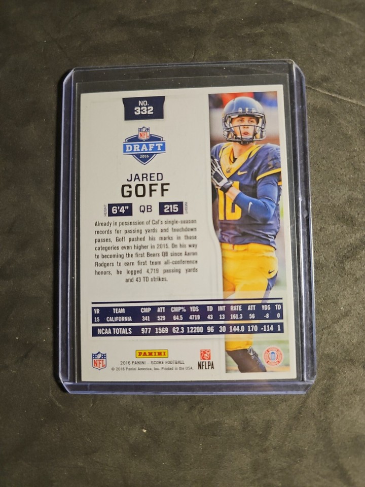 Jared Goff 2016 Panini Score Base Rookie #332 RC - Berkeley - Lions ...