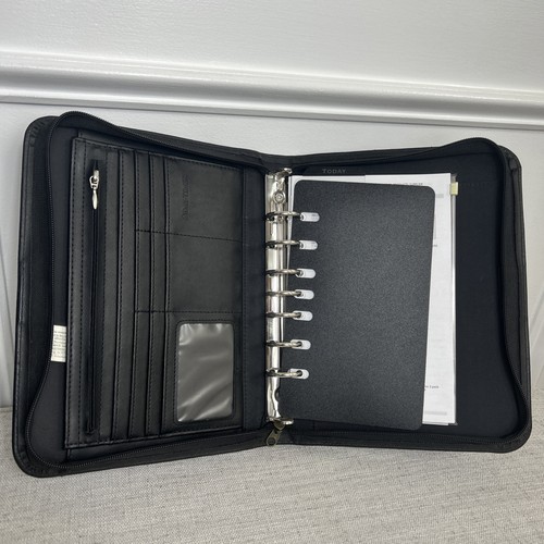 Vtg Day-Timer Faux Leather Binder Planner Black 7-Ring Organizer 10.5 x ...