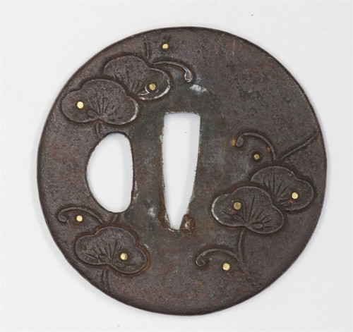 Antique Japanese Sword Katana Guard TSUBA Mounting Metal Rat & Floral ...