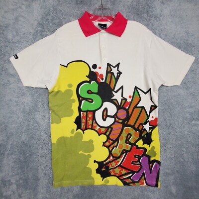 Vtg 90s Scifen Mens Polo Shirt Size Medium White Graffiti Spray Paint ...