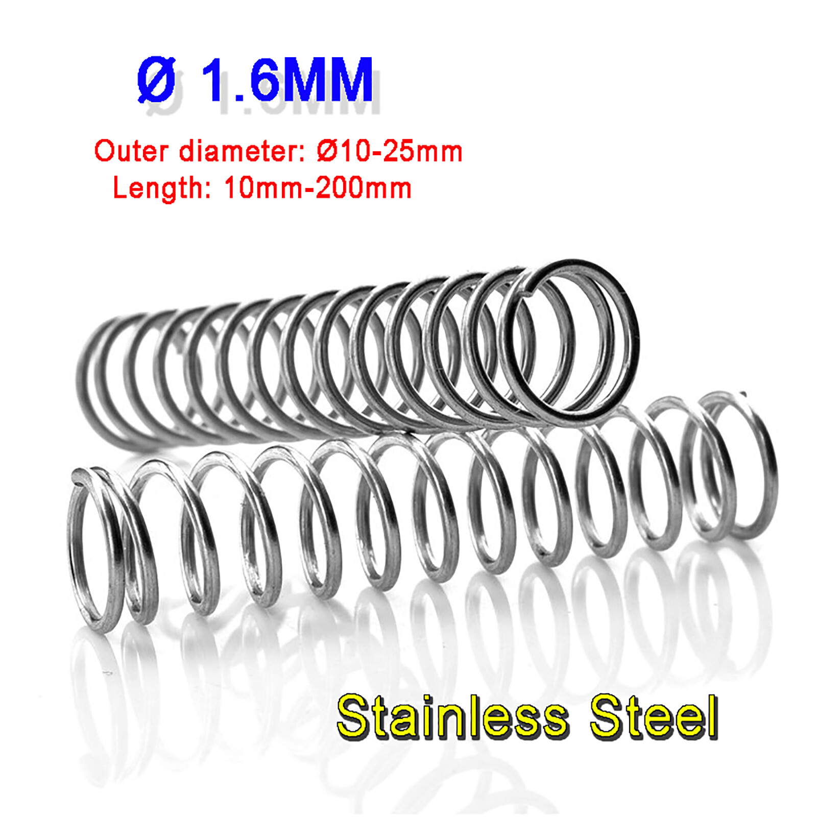 Stainless Steel Compression Springs Spring Ø1.6mm wire, OD Ø10-25mm, L ...